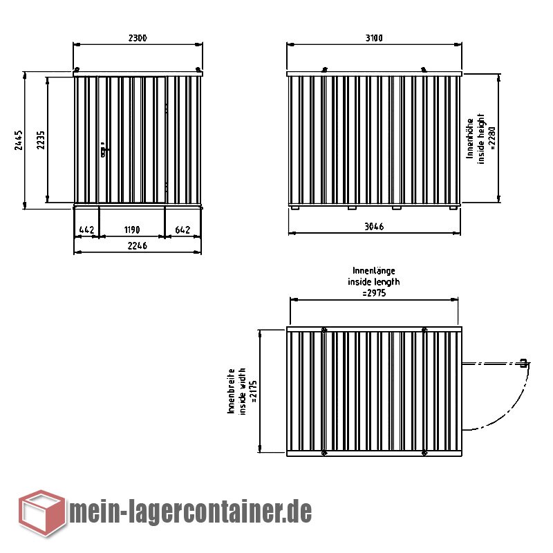 3x2m Schnellbaucontainer als 10 Fuß Seecontainer Höhe 2,4m, OSB-Holzb ...